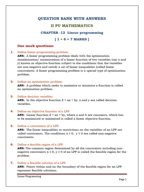Mcqs Pdf Mathematical Optimization Linear Programming
