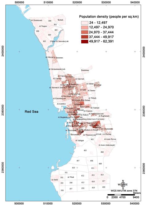 Dasymetric Map Of Jeddah City Equal Intervals Classification