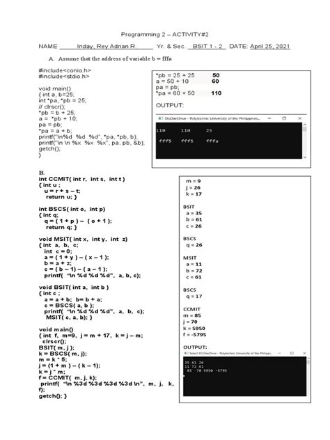 activity 2 logic tracing pointers function arrays programming 2 pdf integer computer