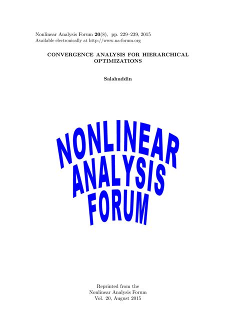 Pdf Convergence Analysis For Hierarchical Optimizations