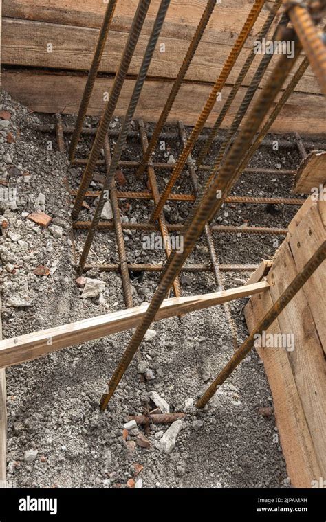 Reinforcement Of The Corner Of The Strip Foundation The Trench Is Partially Covered With Earth