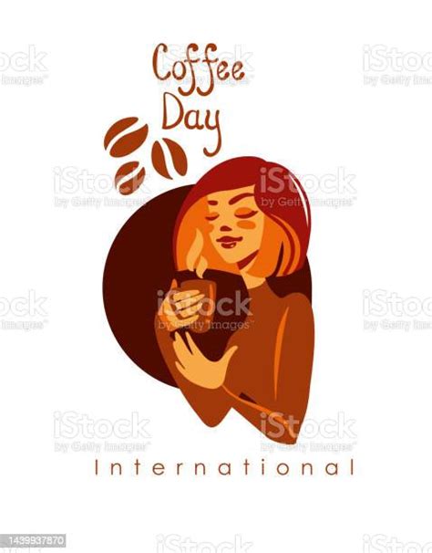 귀여운 소녀는 향기로운 커피를 마신다 국제 커피의 날 배너 Premiere에 대한 스톡 벡터 아트 및 기타 이미지 Premiere 갈색 구도 Istock
