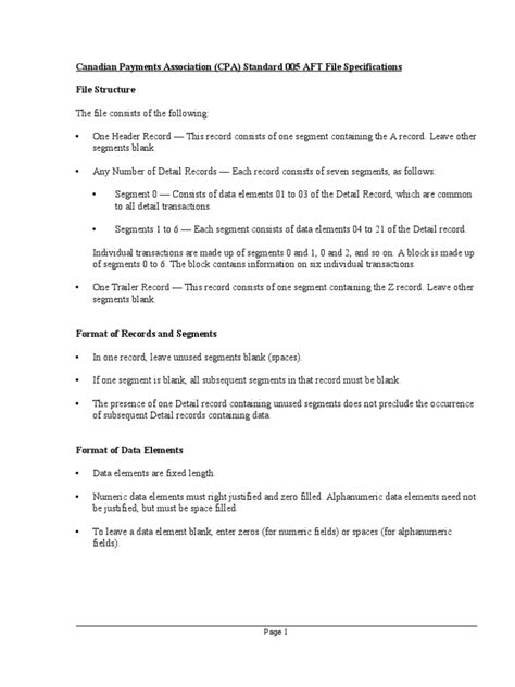 Cpa Standard 005 File Specifications Pdf Financial Transaction Debits And Credits