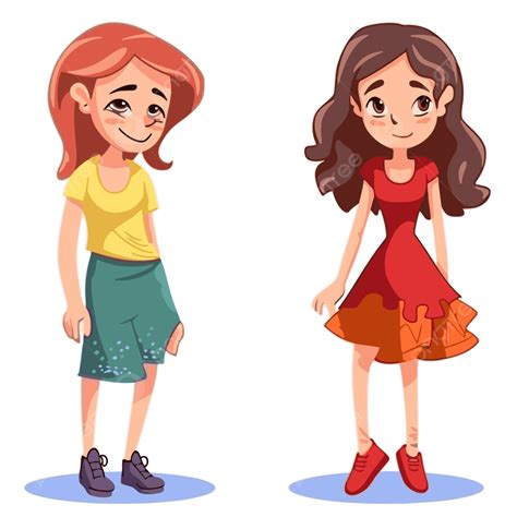 Pubertà Clipart Carino Giovani Ragazze Vettore Ritratti Cartone Animato Pubertà Clipart