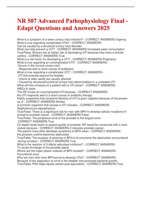 Nr 507 Advanced Pathophysiology Final Edapt Questions And Answers
