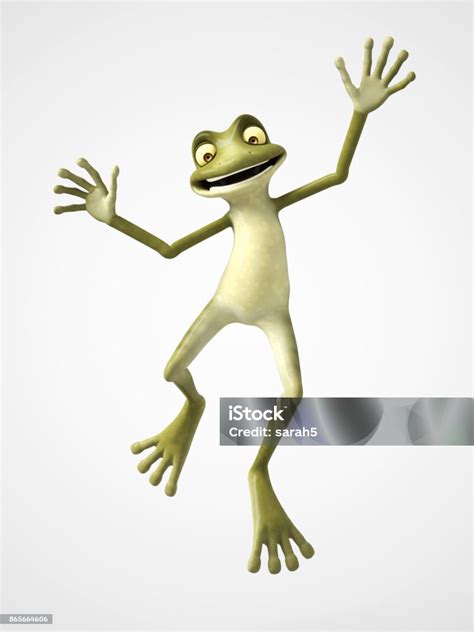 기쁨을 위해 점프 만화 개구리의 3d 렌더링입니다 3차원 형태에 대한 스톡 사진 및 기타 이미지 3차원 형태 개구리 귀여운 Istock