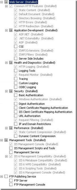 iis components when installing opsmgr 2007 web console on windows 2008