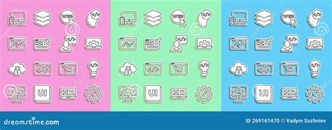 Set Line Website Statistic Front End Development And Graphic Design