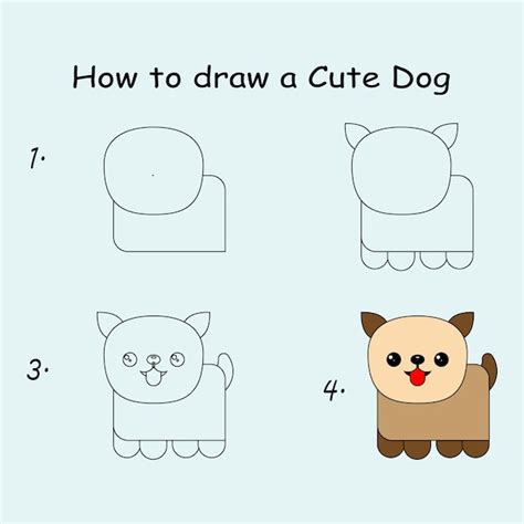 단계별로 개를 그립니다 개 그리기 튜토리얼 어린이를 위한 그림 수업 벡터 일러스트 레이 션 프리미엄 벡터