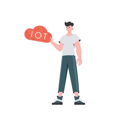 Premium Vector The Guy Holds The Iot Logo In His Hands Internet Of Things Concept Isolated