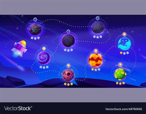 Ui Level Map For Galaxy Space Game Cartoon Vector Image