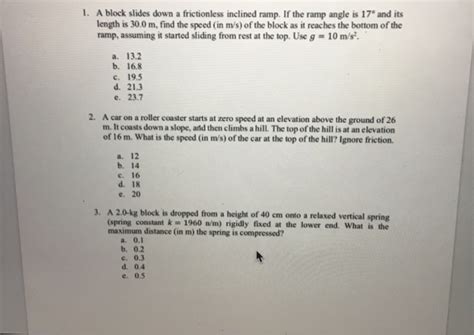 Solved A Block Slides Down A Frictionless Inclined Ramp Chegg