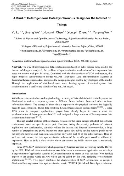 A Kind Of Heterogeneous Data Synchronous Design For The Internet Of Things Scientificnet