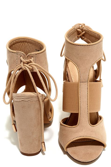 Fun Nude Heels High Heel Sandals Vegan Suede Heels 3800