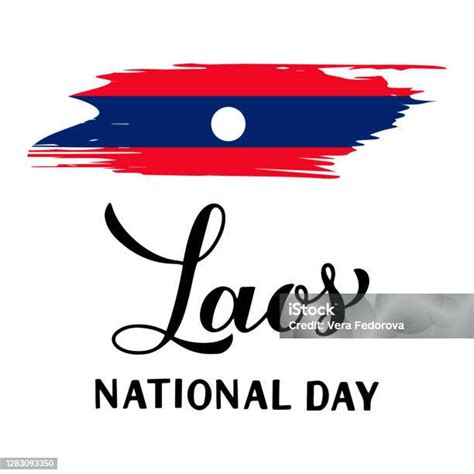 라오스 국립일 서예 핸드 레터에 깃발이 달린 글자 12월 2일에 연말연시를 축하합니다 타이포그래피 포스터 배너 전단지 스티커