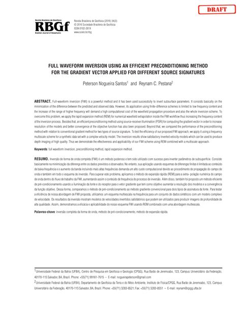 Pdf Full Waveform Inversion Using An Efficient Preconditioning Method For The Gradient Vector