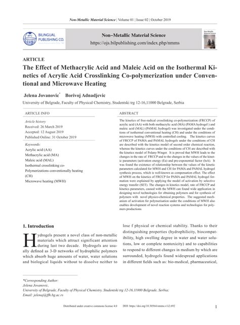 Pdf The Effect Of Methacrylic Acid And Maleic Acid On The Isothermal Kinetics Of Acrylic Acid