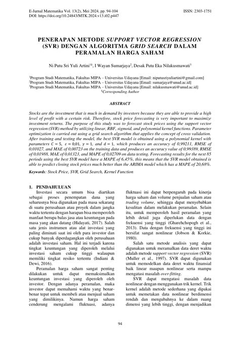 Pdf Penerapan Metode Support Vector Regression Svr Dengan Algoritma Grid Search Dalam