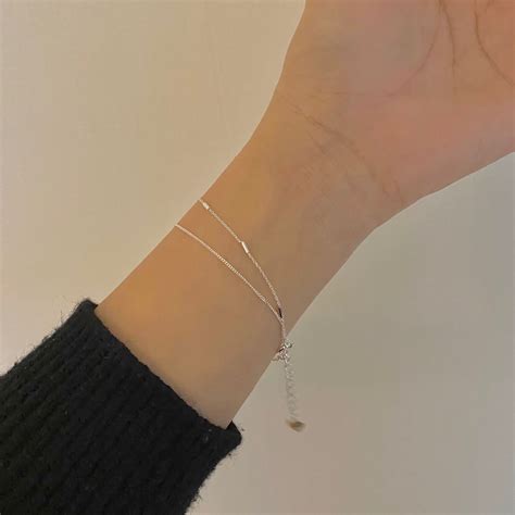 925 실버 심플 스틱 체인 레이어드 두줄 팔찌 에이블리