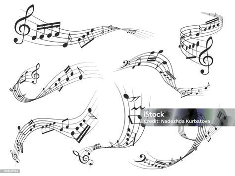 음악 노트 보유자가 흐릅니다 물결 모양의 노트 키 컴포지션 멜로디 스케일 어두운 소용돌이 실루엣 뮤지컬 암호 곡선 선입니다 피아노 조정 시그니처 벡터 하모니 그래픽 요소
