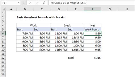 Divine Excel Timesheet Formula With Lunch Break Template Software
