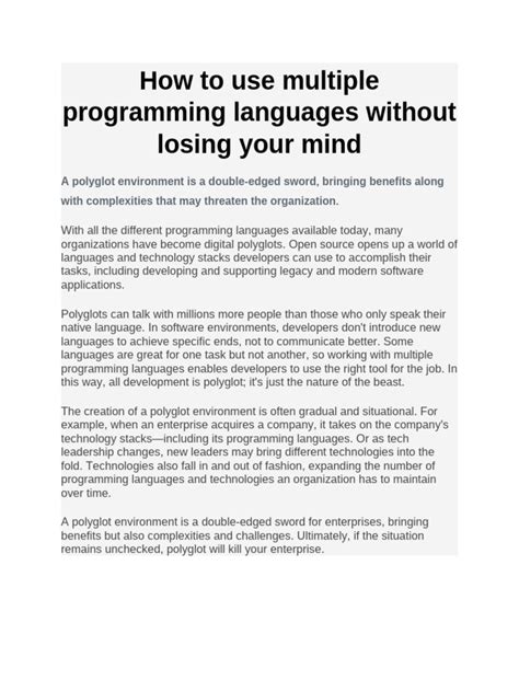 How To Use Multiple Programming Languages Without Losing Your Mind Pdf Multilingualism