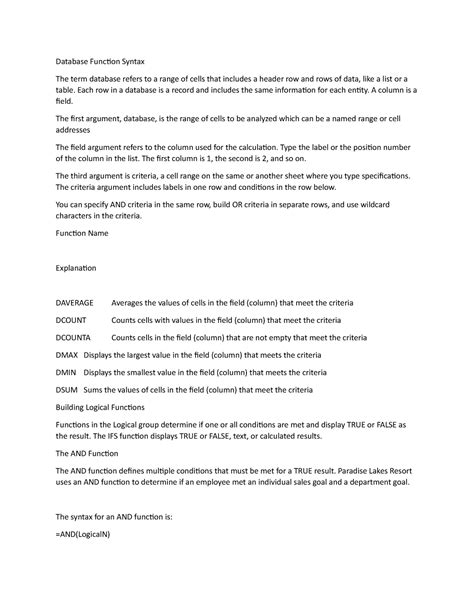 Data How To Use Different Functions In Excel Database Function Syntaxthe Term Database