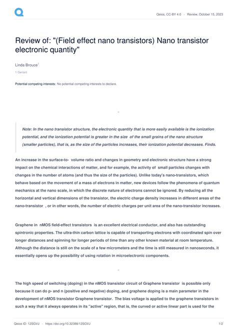 Pdf Review Of Field Effect Nano Transistors Nano Transistor Electronic Quantity