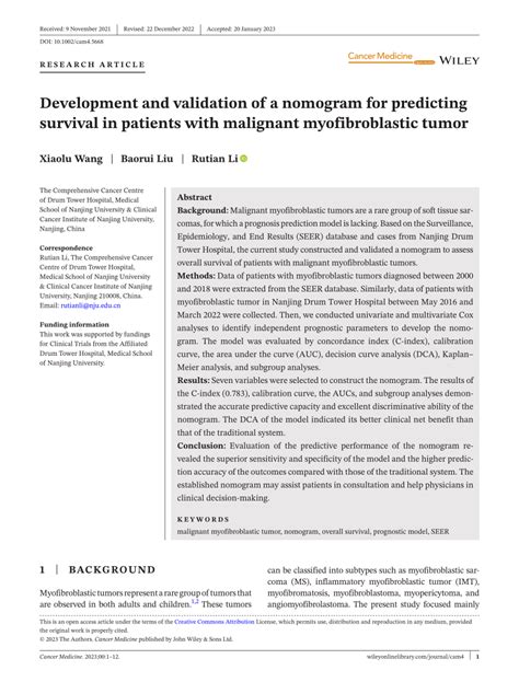 Pdf Development And Validation Of A Nomogram For Predicting Survival In Patients With
