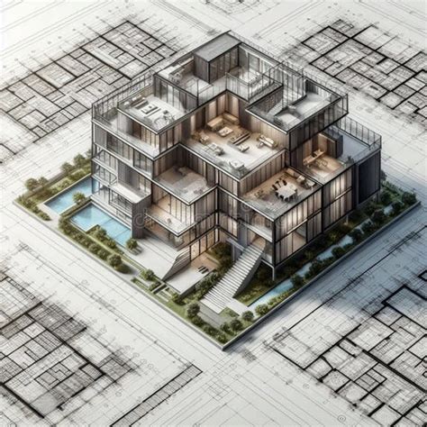 Bbuilding Project Plan Blueprint Of A Modern House Designed Using Generative Ai Stock