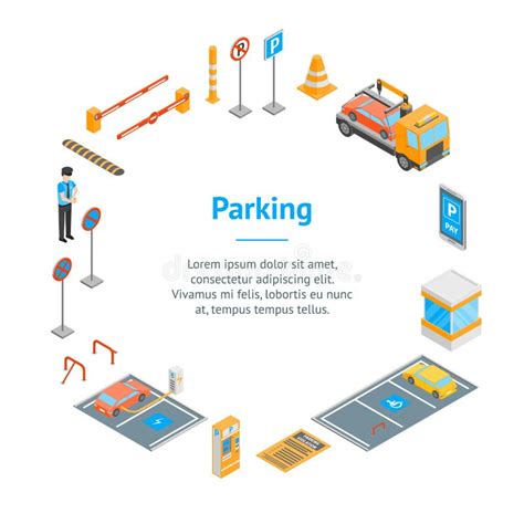 Parking Signs 3d Banner Card Circle Isometric View Vector Stock Vector Illustration Of