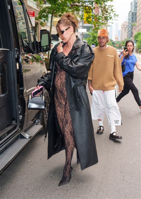 Hailey Bieber Continues To Channel Her Pre Pregnancy Style In A Sheer Lace Bodysuit Fashnfly