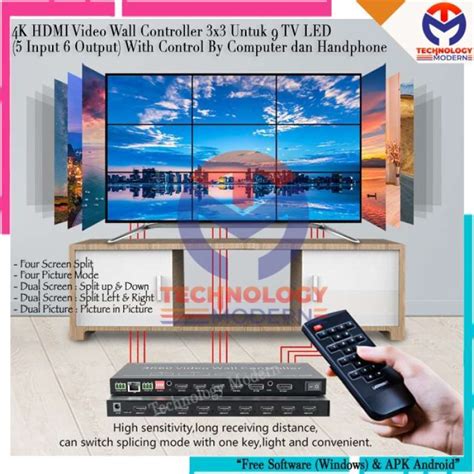 Jual 4k Video Wall Controller 3x3 Multiviewer 5 Input 9 Output Suport