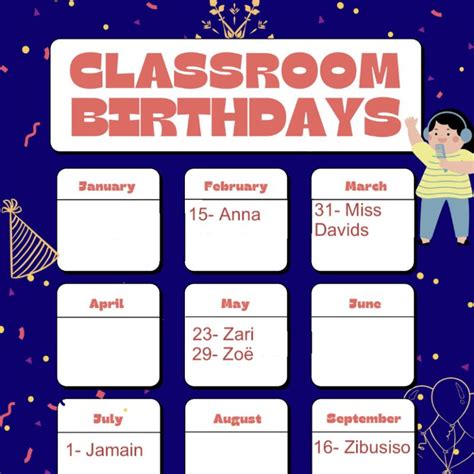 Classroom Birthday Chart Teacha