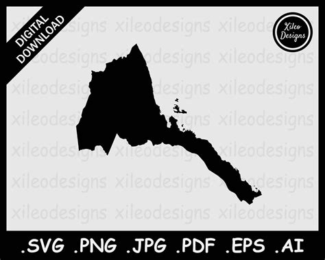 Eritrea Map SVG Eritrean Country National Border Boundary Black Silhouette Cutout Cricut Cut