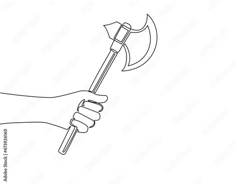 Continuous One Line Drawing Hand Holding Battle Axe With Handle Broad Axe Executioner Axe