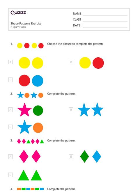 50 Shape Patterns Worksheets For Kindergarten On Quizizz Free And Printable