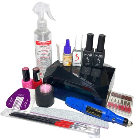 Стартовый набор для наращивания и покрытия ногтей гель лаком Kodi с лампой Diamond и фрезером