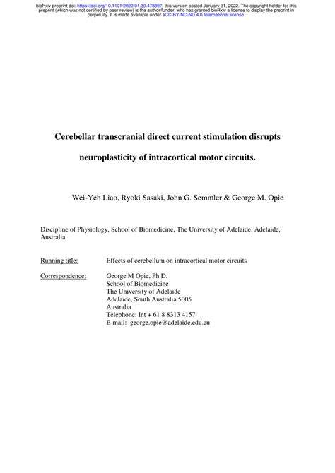 Pdf Cerebellar Transcranial Direct Current Stimulation Disrupts Neuroplasticity Of