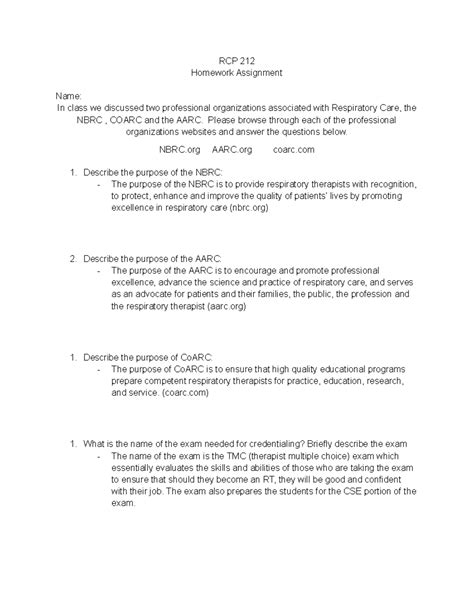 Rcp 212 Hw Assignment 1 For Karen Griffiths 212 Class Rcp 212 Homework Assignment Name In