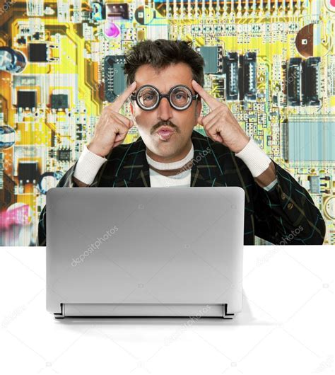 Genius Nerd Electronic Engineer Tech Man Thinking Stock Photo Lunamarina