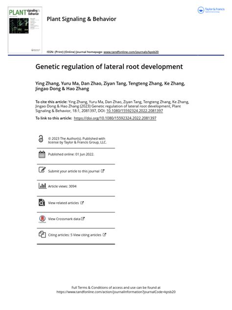 genetic regulation of lateral root development pdf root auxin