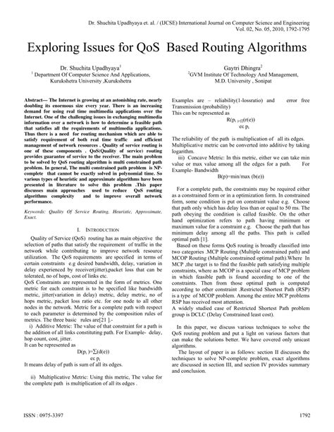 Pdf Exploring Issues For Qos Based Routing Algorithms