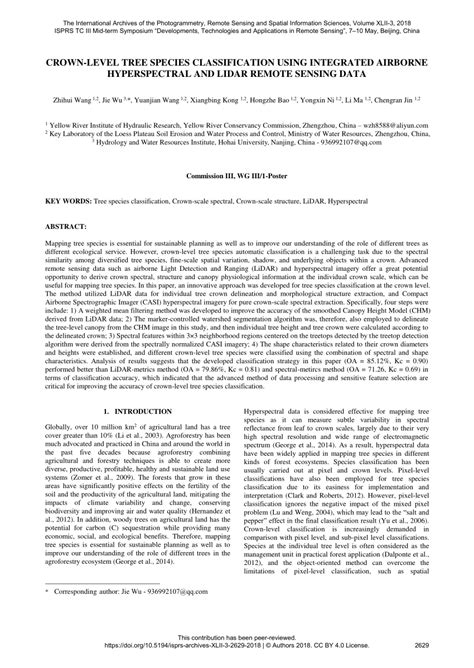 Pdf Crown Level Tree Species Classification Using Integrated Airborne Hyperspectral And Lidar