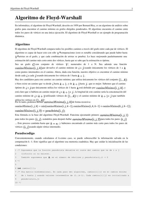 Algoritmo De Floyd Warshall
