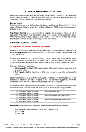 Bstat Handouts Descriptive ONLY Handouts UNIVERSITY OF ST LA SALLE College Of Business