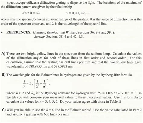 Solved Spectroscope Utilizes A Diffraction Grating To