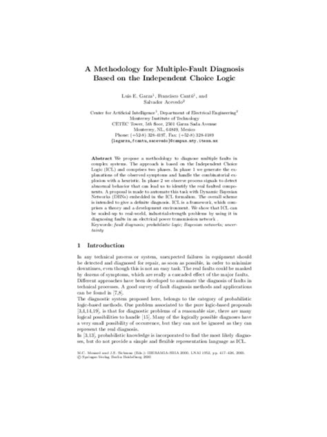 Pdf A Methodology For Multiple Fault Diagnosis Based On The Independent Choice Logic