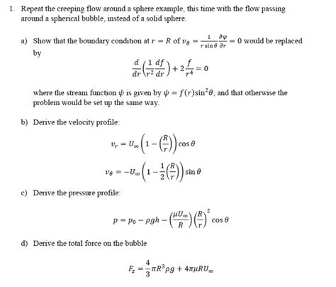 Solved Repeat The Creeping Flow Around A Sphere Example