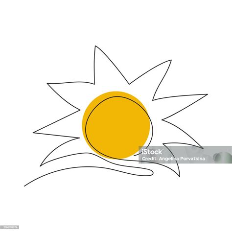 흰색 배경 뜨거운 온도와 여름 여행 상징 벡터 일러스트 레이 션에 태양 연속 한 줄 아이콘 그리기 낙서 스타일 태양 윤곽선 개념에 대한 스톡 벡터 아트 및 기타 이미지